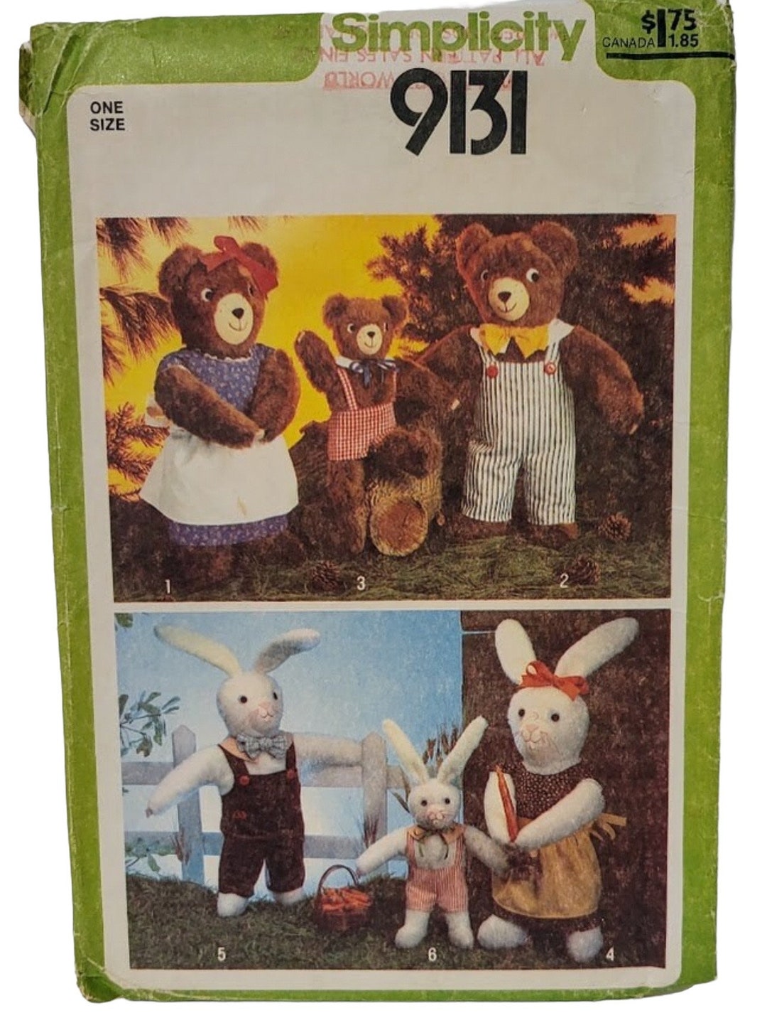 Vintage 1970s Simplicity 9131 Set of Stuffed Animals Teddy Bears and ...