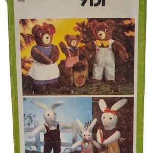 Vintage 1970s Simplicity 9131 Set of Stuffed Animals Teddy Bears and ...