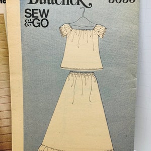Butterick 3655 Vintage 1970s off Shoulder Neckline Peasant Blouse and Long Skirt Maxiskirt ...