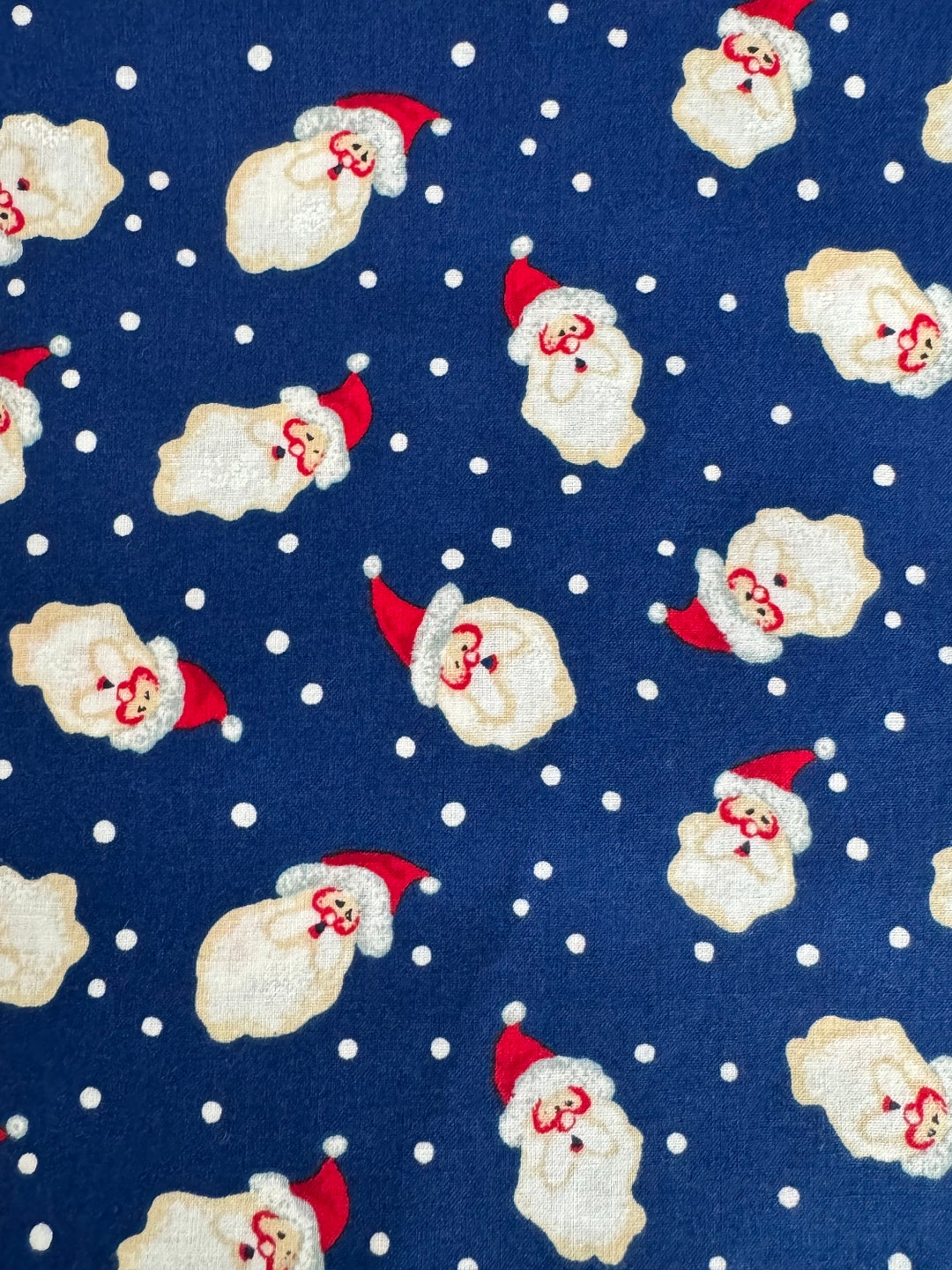 Santa Claus Toss Christmas Fabric Cotton Blue Background Vintage 1990s ...