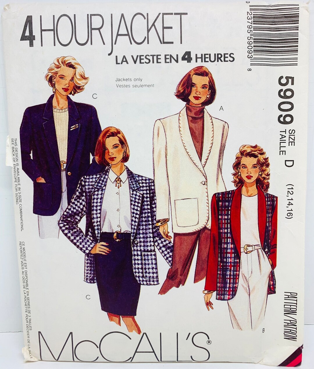 Misses Loose Fit Blazer Jacket Sewing Pattern Mccall’s 5909 Easy to Sew ...