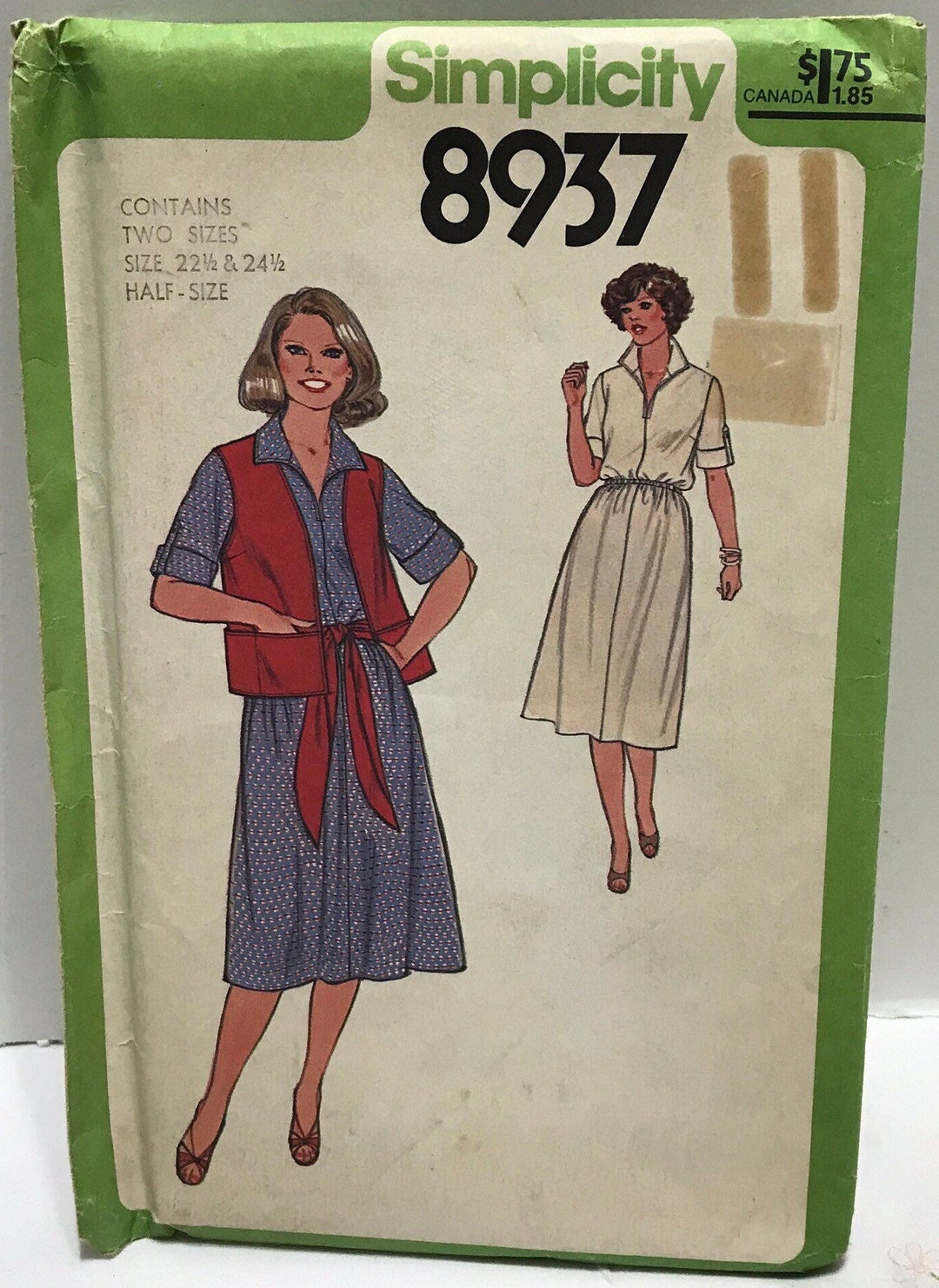 Misses Half Size Dress, Vest and Sash Sewing Pattern Simplicity 8937 ...