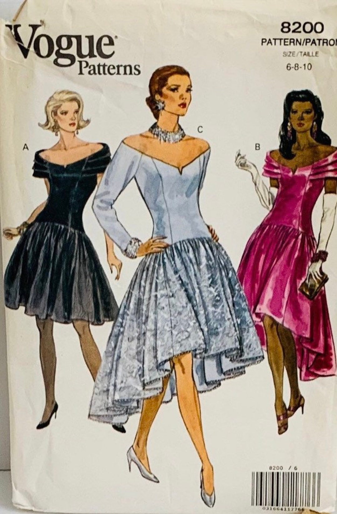VTG Vogue 8200 Evening Formal Cocktail Prom Dress Sewing Pattern Collar ...