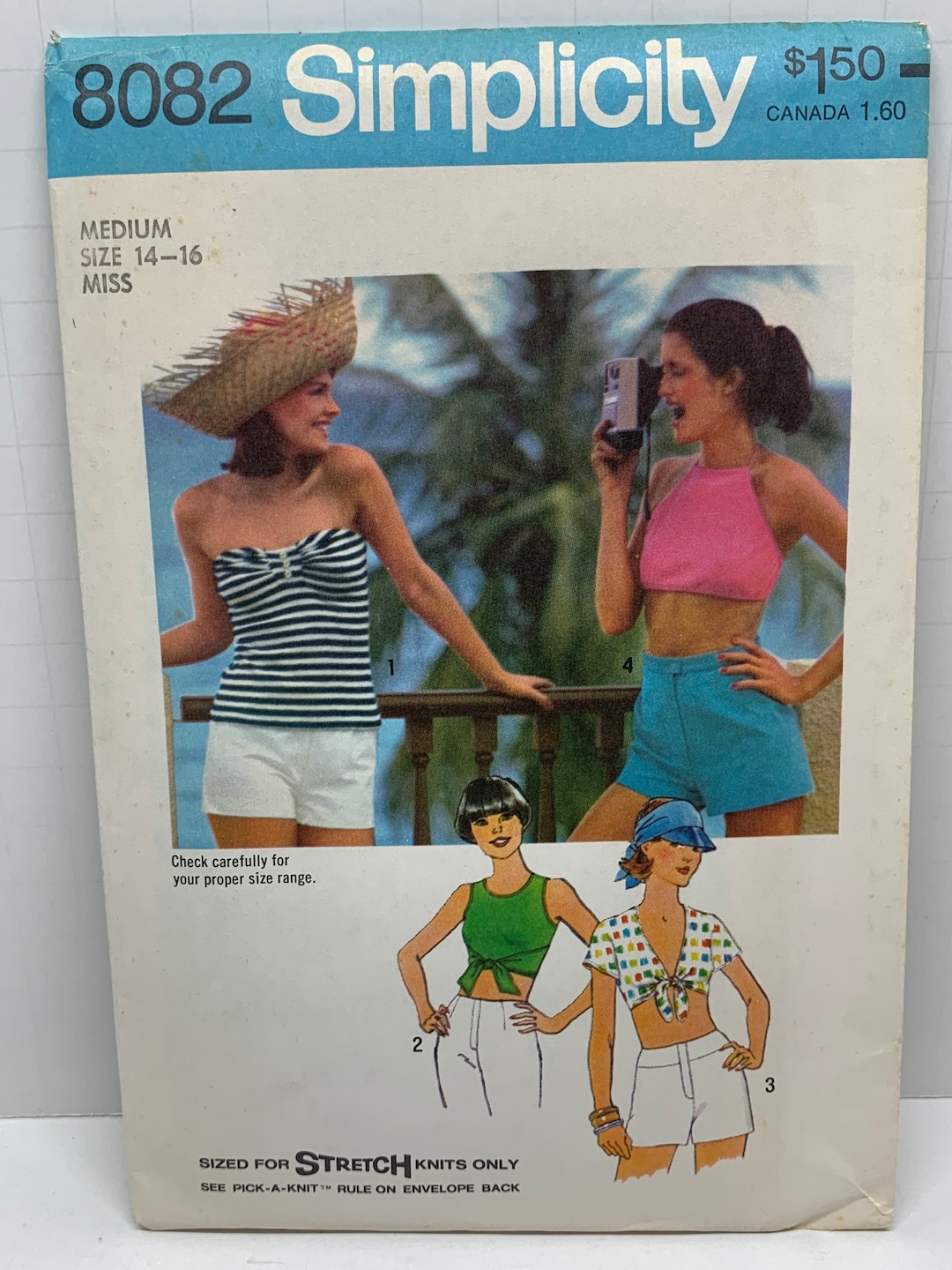 Vintage 70s Simplicity 8082 Knit Midriff Halter and Strapless Tops ...