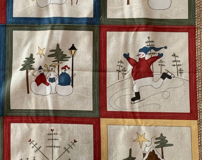 Vintage Sandy Gervais Moda Snowman Christmas Holiday Fabric Panel 23 X ...