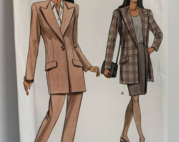 Vintage Very Easy Vogue 8578 Sewing Pattern Jacket Mock Wrap Skirt and ...