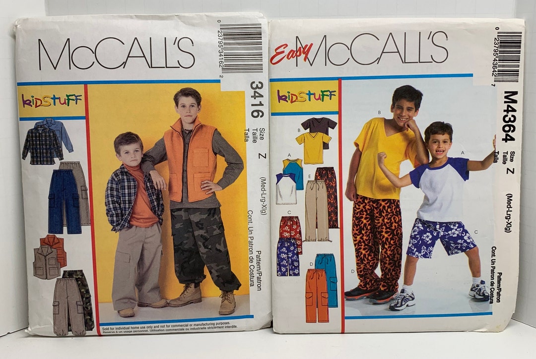 Easy Mccall’s 4364 or 3416 Boys Clothes Sewing Pattern Cargo Pants ...