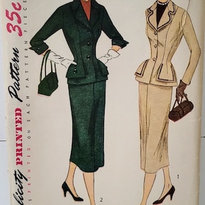 VTG Simplicity 3637 1950's Wiggle Suit Two-piece Dress Sewing Pattern ...