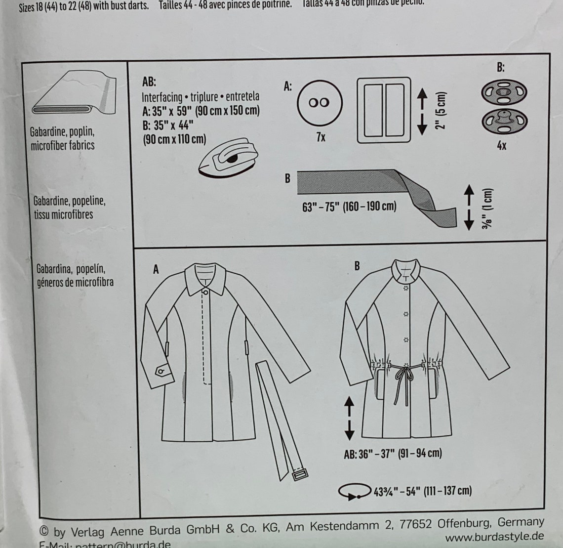 Burda Style 7360 Coat Jacket Sewing Pattern Belted Trench Coat | Etsy
