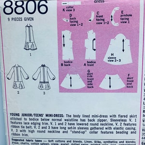 Misses Vintage 1970s Mini Dress Sewing Pattern Simplicity 8806 Junior ...