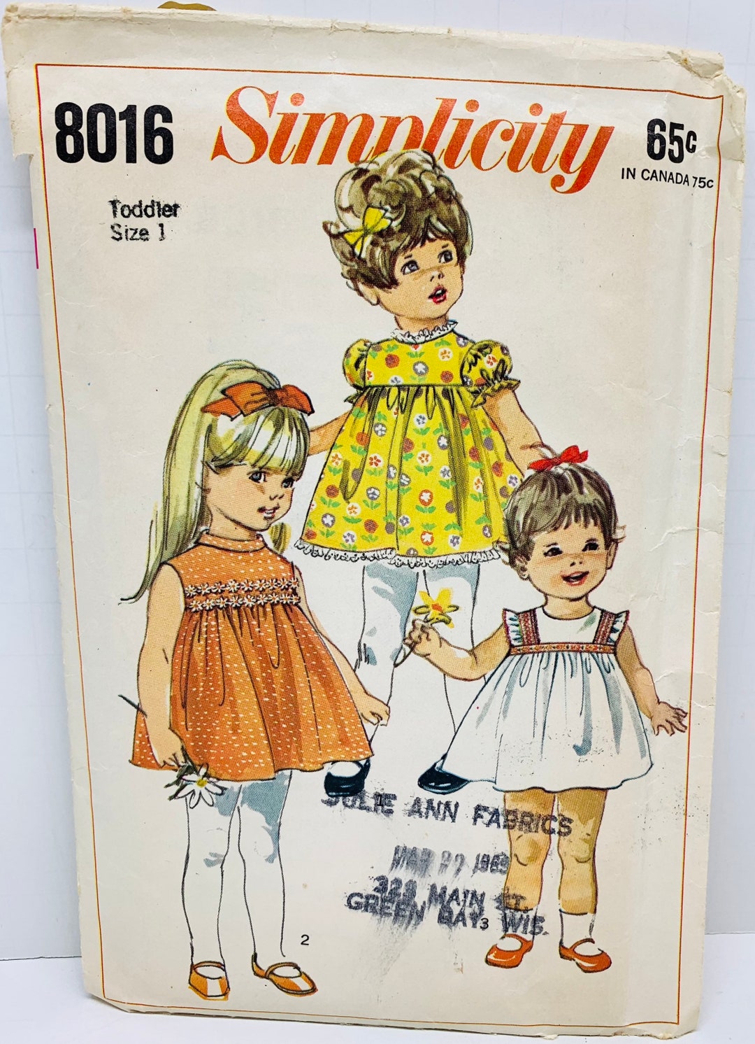Vintage 1960s Infant and Toddler Girl’s Dress Sewing Pattern Simplicity ...
