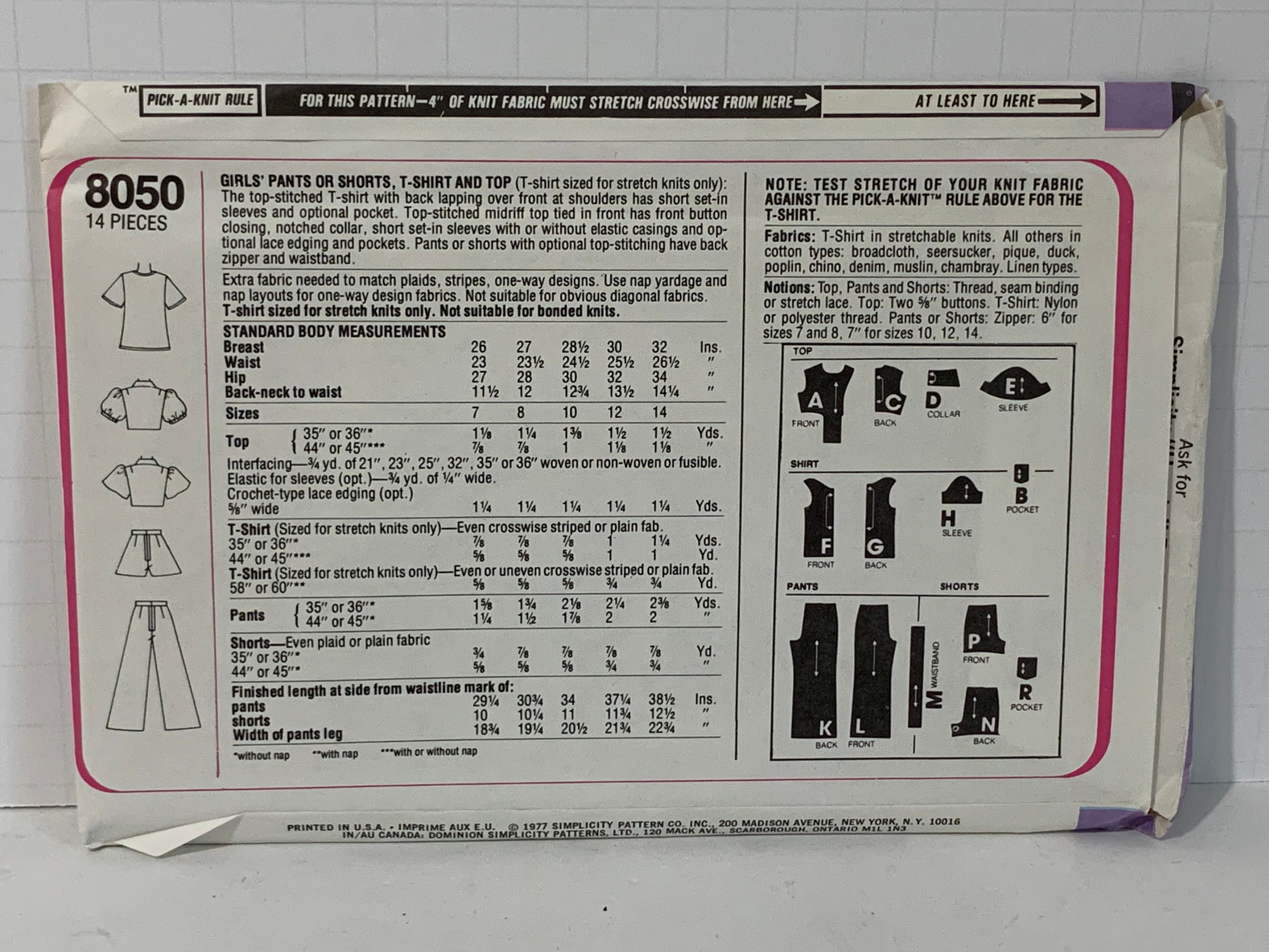 Vintage 1970s Simplicity 8050 Girls Pants or Shirts Tee - Etsy