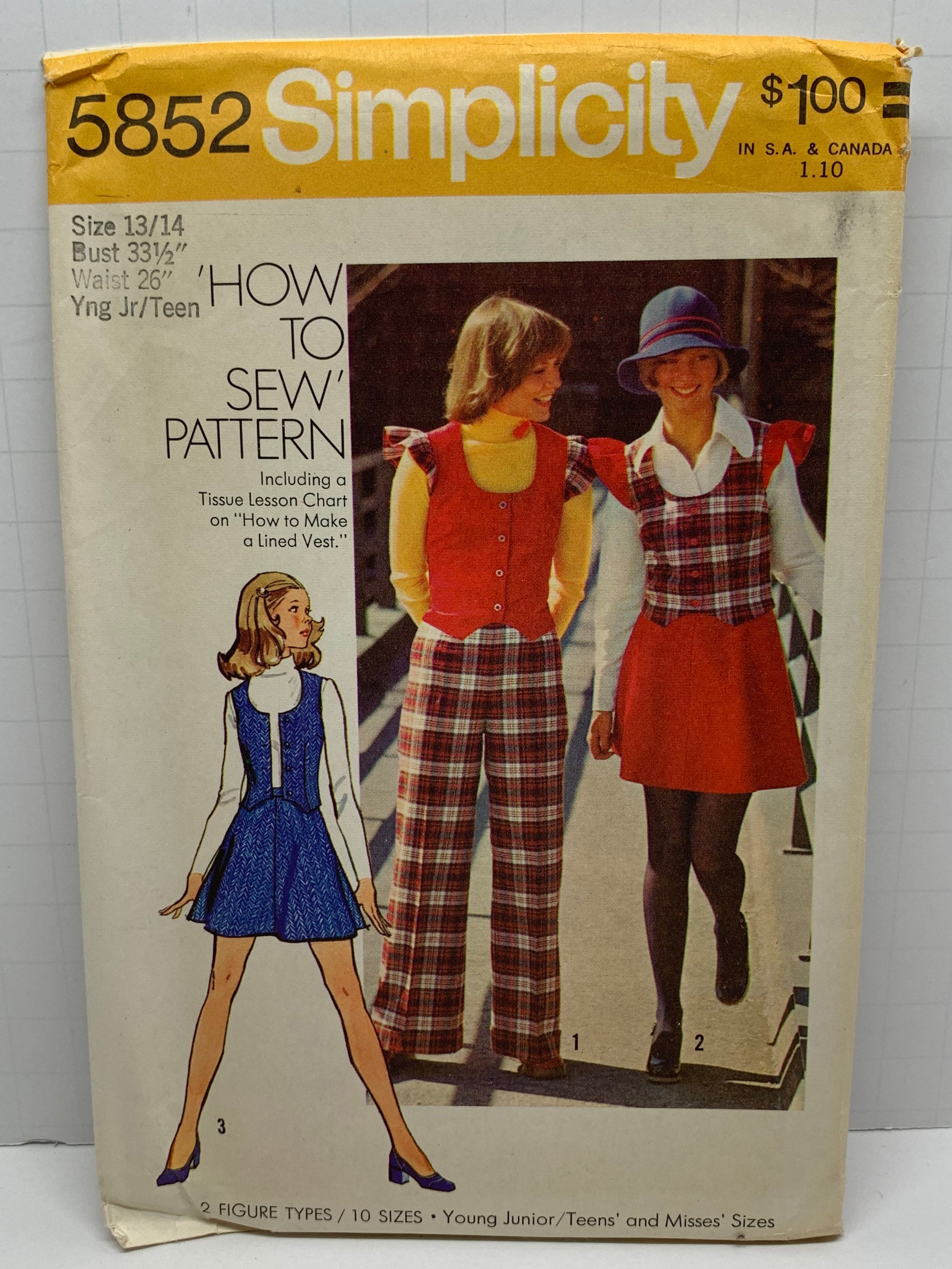 Vintage 70s Mini Dress Vest and Pants Simplicity 5852 Retro - Etsy