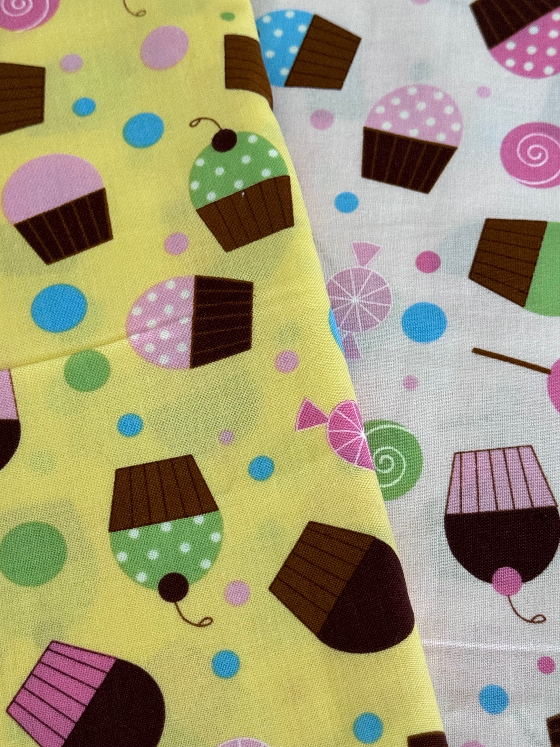Pink or Yellow Cupcake Fabric Confections Ann Kelle for Robert Kaufman ...