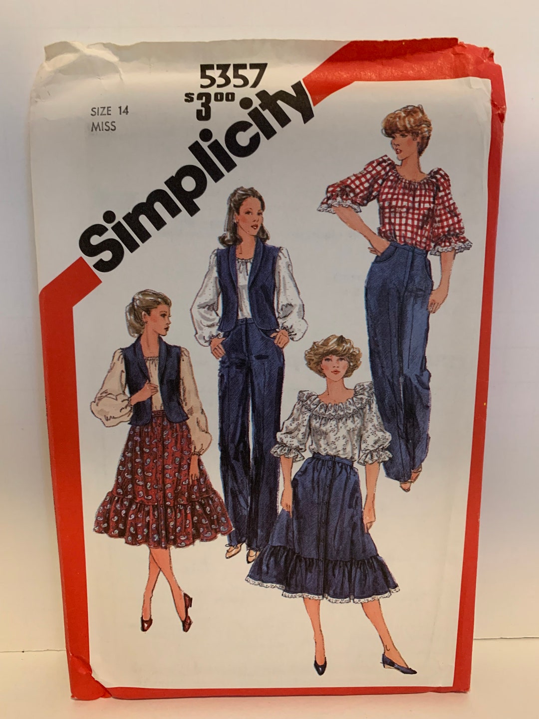 Simplicity 5357 Ruffled Hem Skirt Pullover Blouse Top Pants and Vest ...