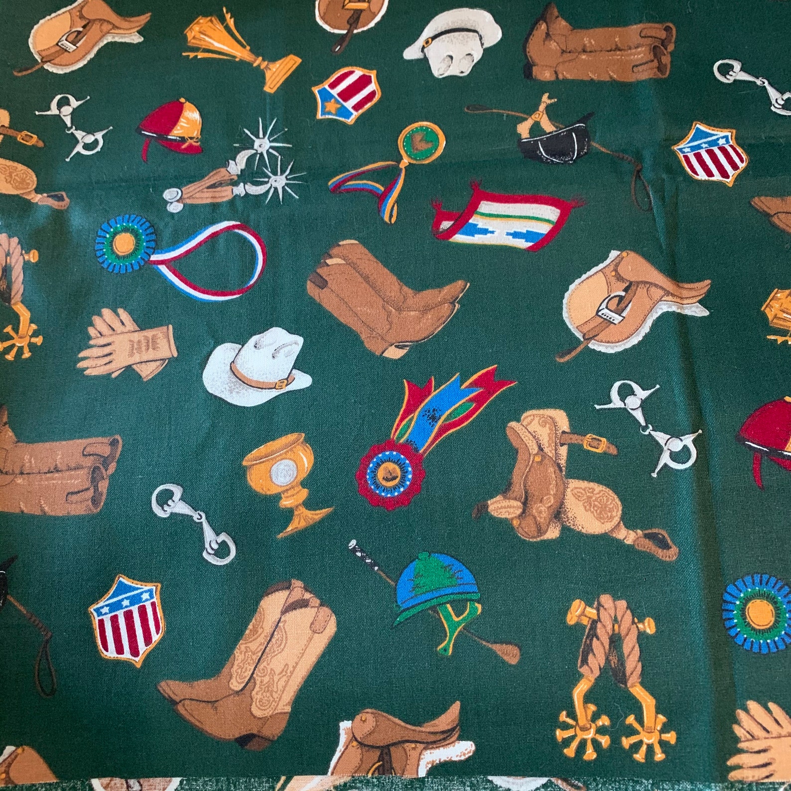 Cowboy Cotton Fabric Western Boots Saddles Spurs Hats 1 Yard Wild West ...