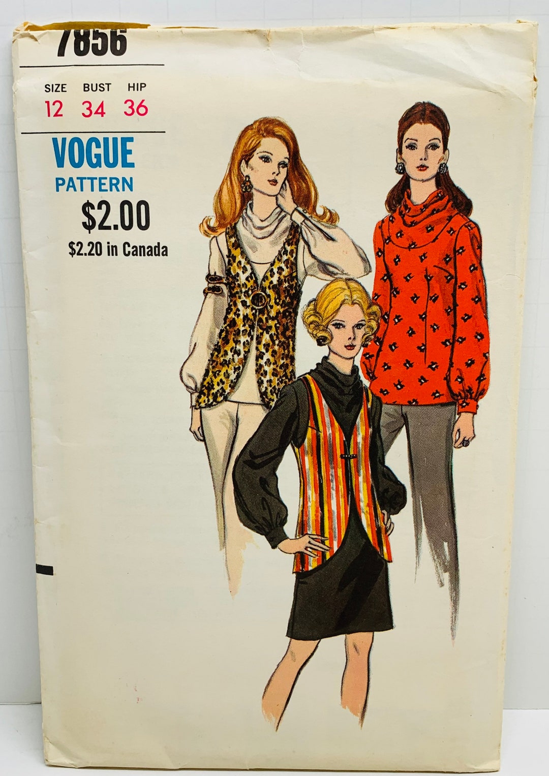 Vintage Vogue 7856 Early 70s Misses Cowl Neck Dress or Top and Vest ...