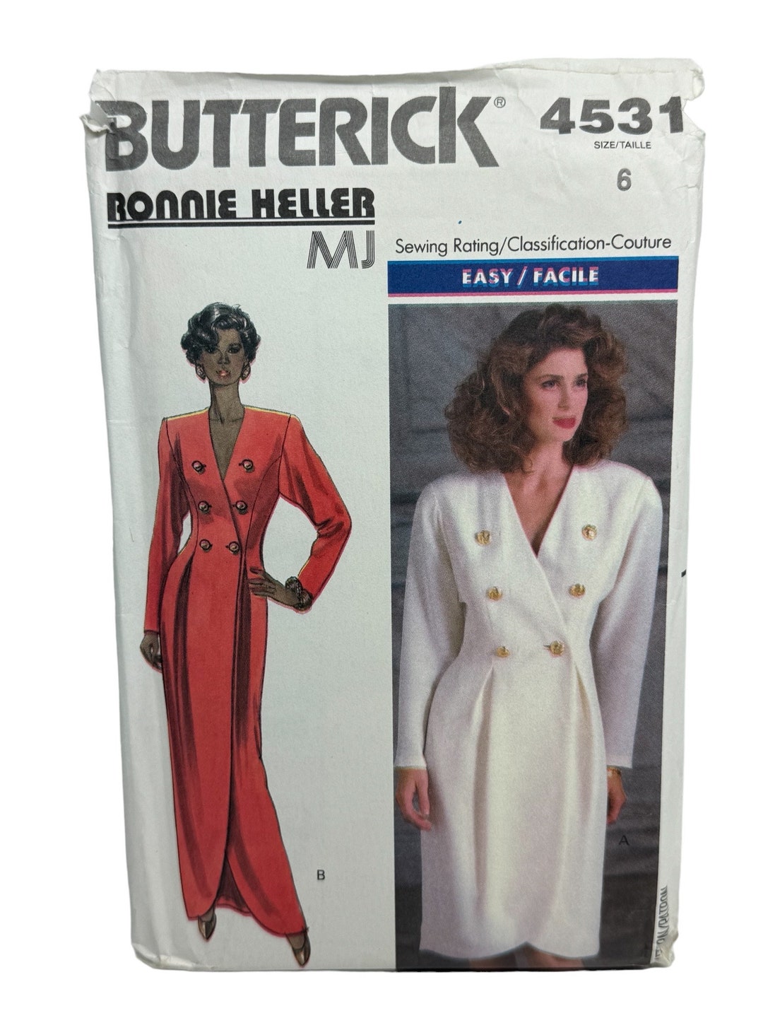 VTG Butterick 4531 Misses Double Breasted Dress in 2 Lengths Sewing Pattern Ronnie Heller ...