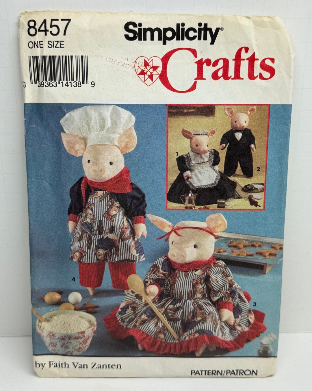 Simplicity 8457 Stuffed Dolls 20” Pigs and Clothes Chef’s Hat Apron ...