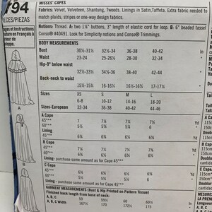 Misses Designer Cape Cloak Sewing Pattern Simplicity 5794 Teresa ...