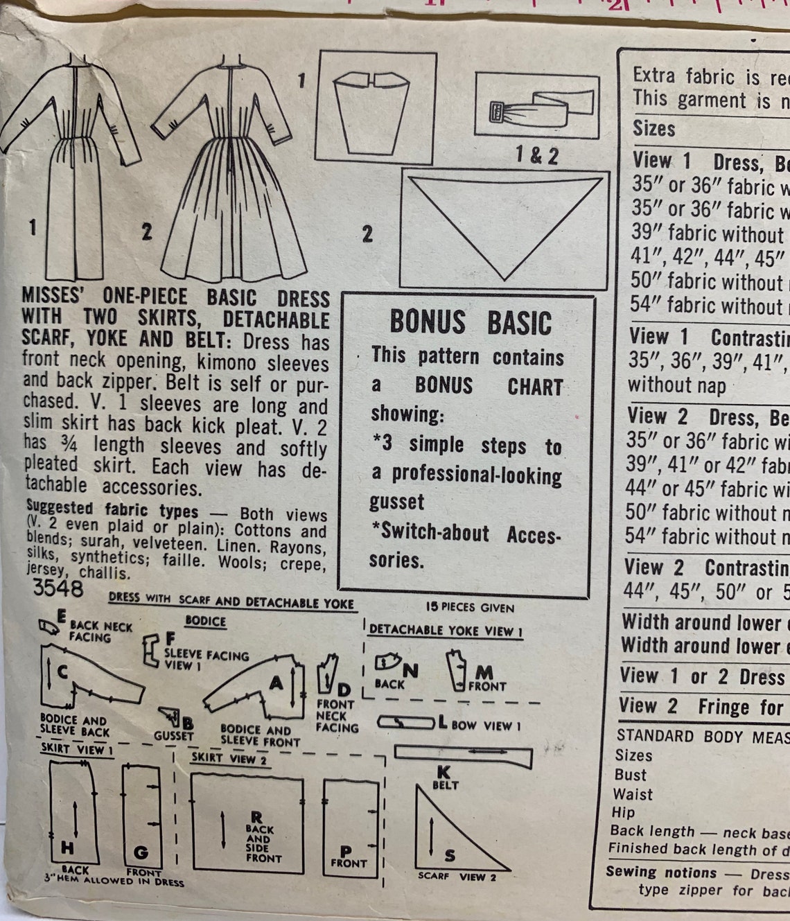 Vintage 1960s Simplicity 3548 Sewing Pattern Misses Womens | Etsy