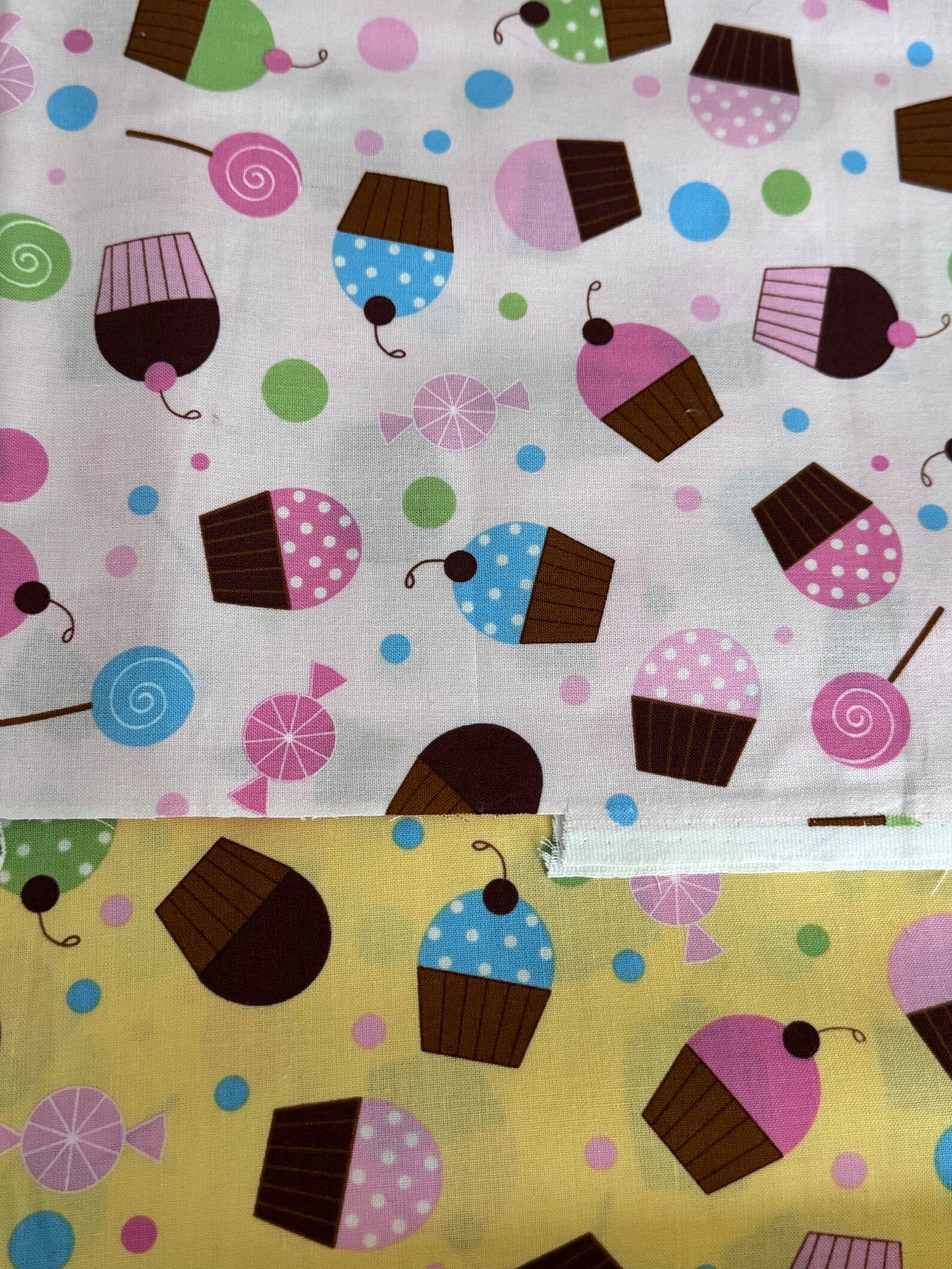 Pink or Yellow Cupcake Fabric Confections Ann Kelle for Robert Kaufman ...