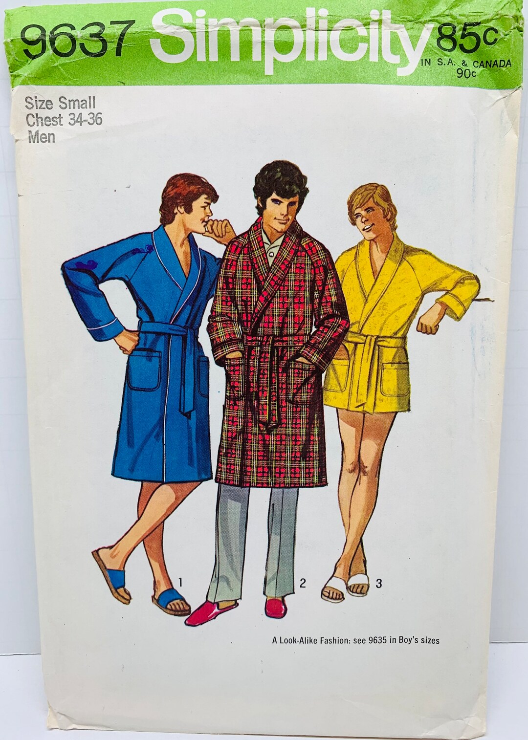 VTG Simplicity 9637 Sewing Pattern Mens and Teens Wrap Robe Beach Cover ...