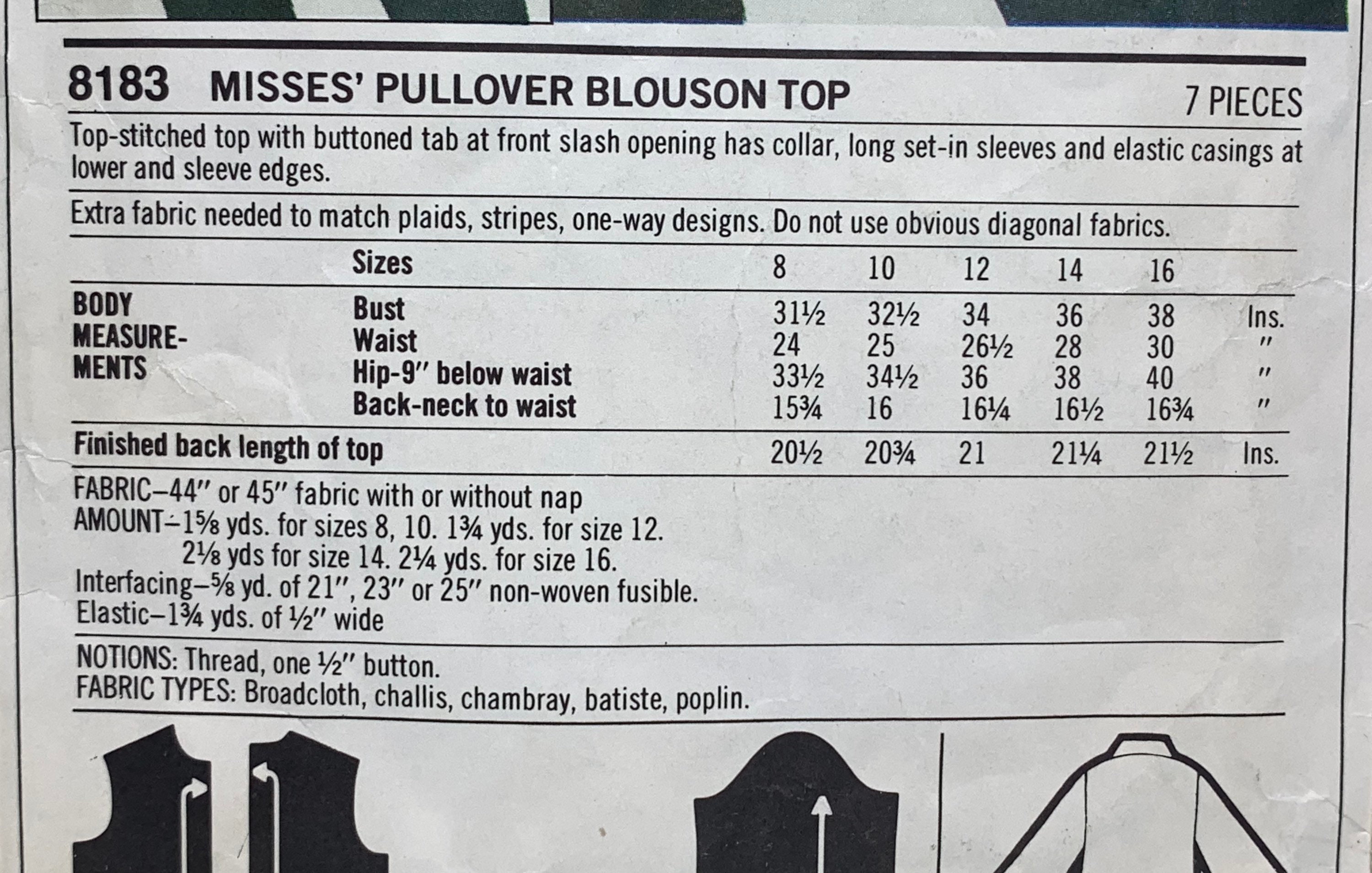 Simplicity ESP 8183 Blouson Top Sewing Pattern Pullover Blouse Sizes 8 ...