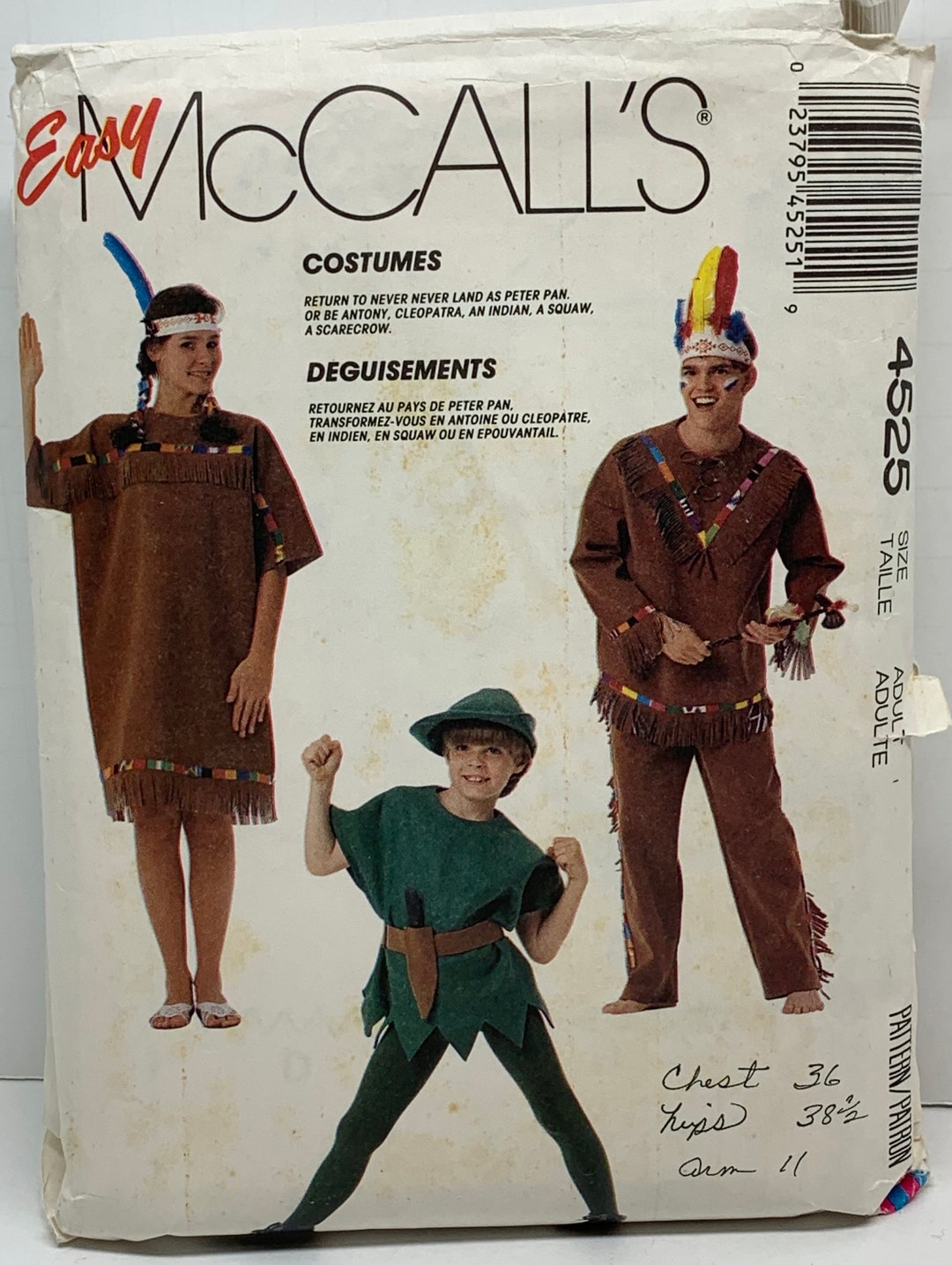 Adult Halloween Costume Sewing Pattern Native American Indian Peter Pan ...