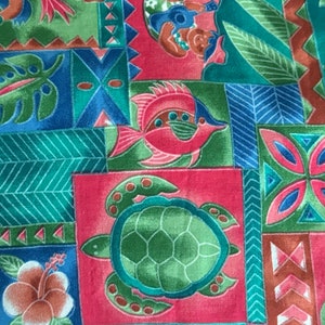Hawaiian Cotton Fabric Tropical Patchwork Dancers Dolphins Turtles ...