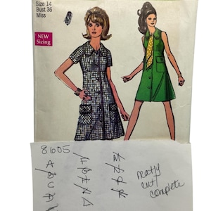 Simplicity 8605 Vintage 60s Misses Coatdress Dress Sewing Pattern Size ...