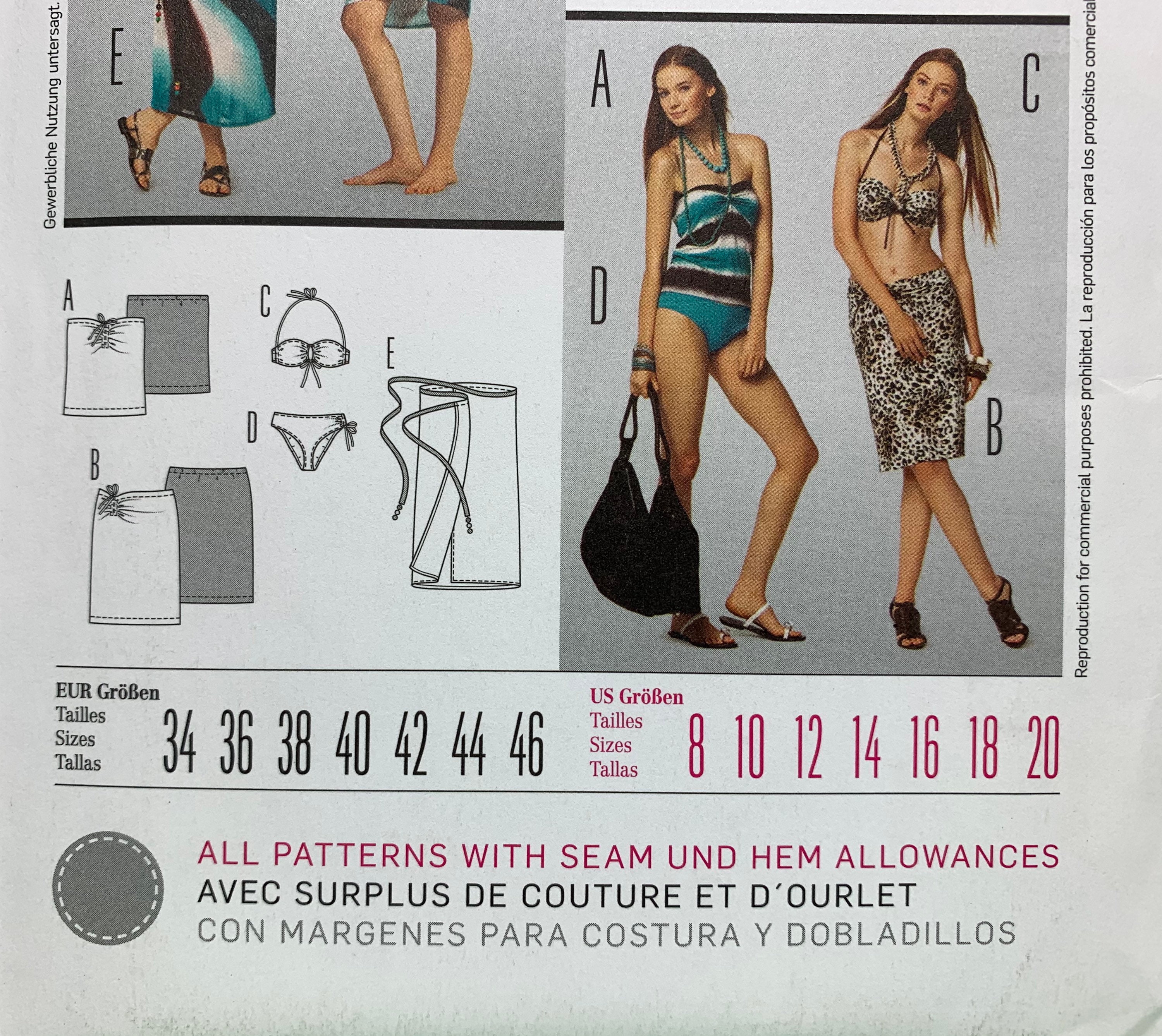 Burda 7510 Bikini Bathing Suit Swimsuit and Wrap Sarong Skirt - Etsy