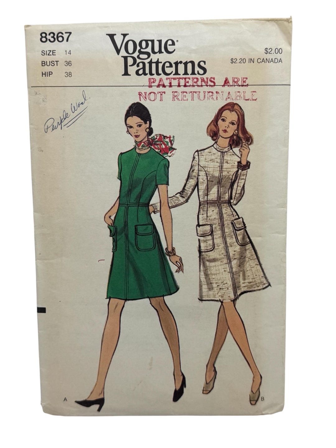 Vogue 8367 Sewing Pattern: Fit and Flair Dress, Patch Pockets, Size 14 ...