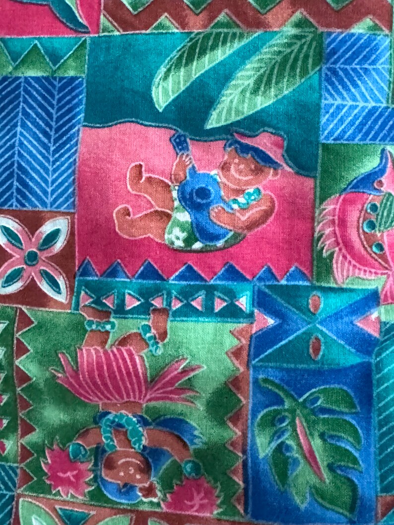 Hawaiian Cotton Fabric Tropical Patchwork Dancers Dolphins Turtles ...