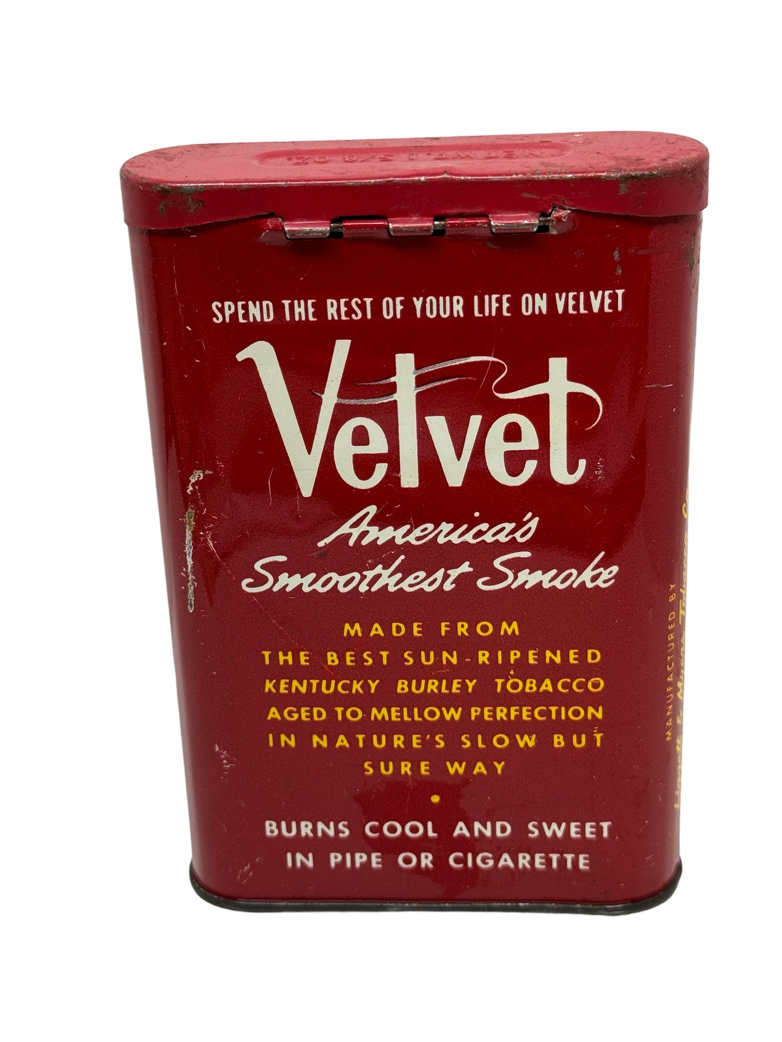 Vintage 1970s Velvet Pipe & Cigarette Tobacco Tin Red Smoking ...