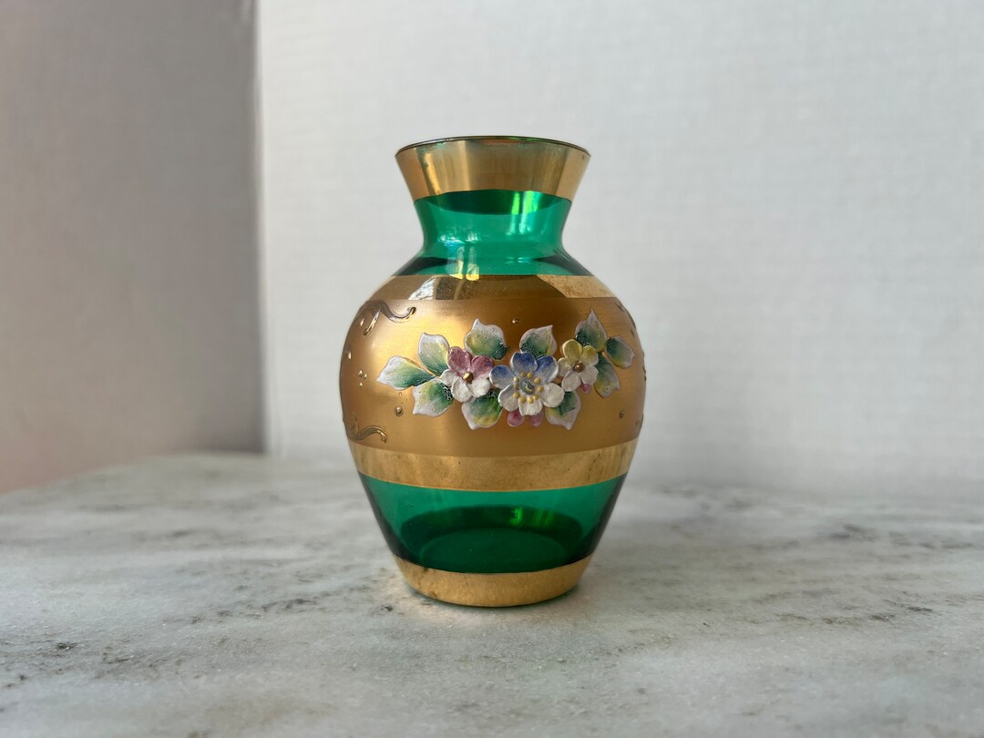 Vintage Murano Green Glass Mini Vase - Etsy