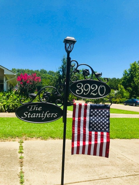 Park Ave Double Address Yard Sign With Name American Flag and - Etsy