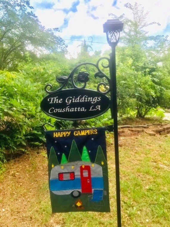 Camp/rv Sign With happy Camper Flag and Solar | Etsy