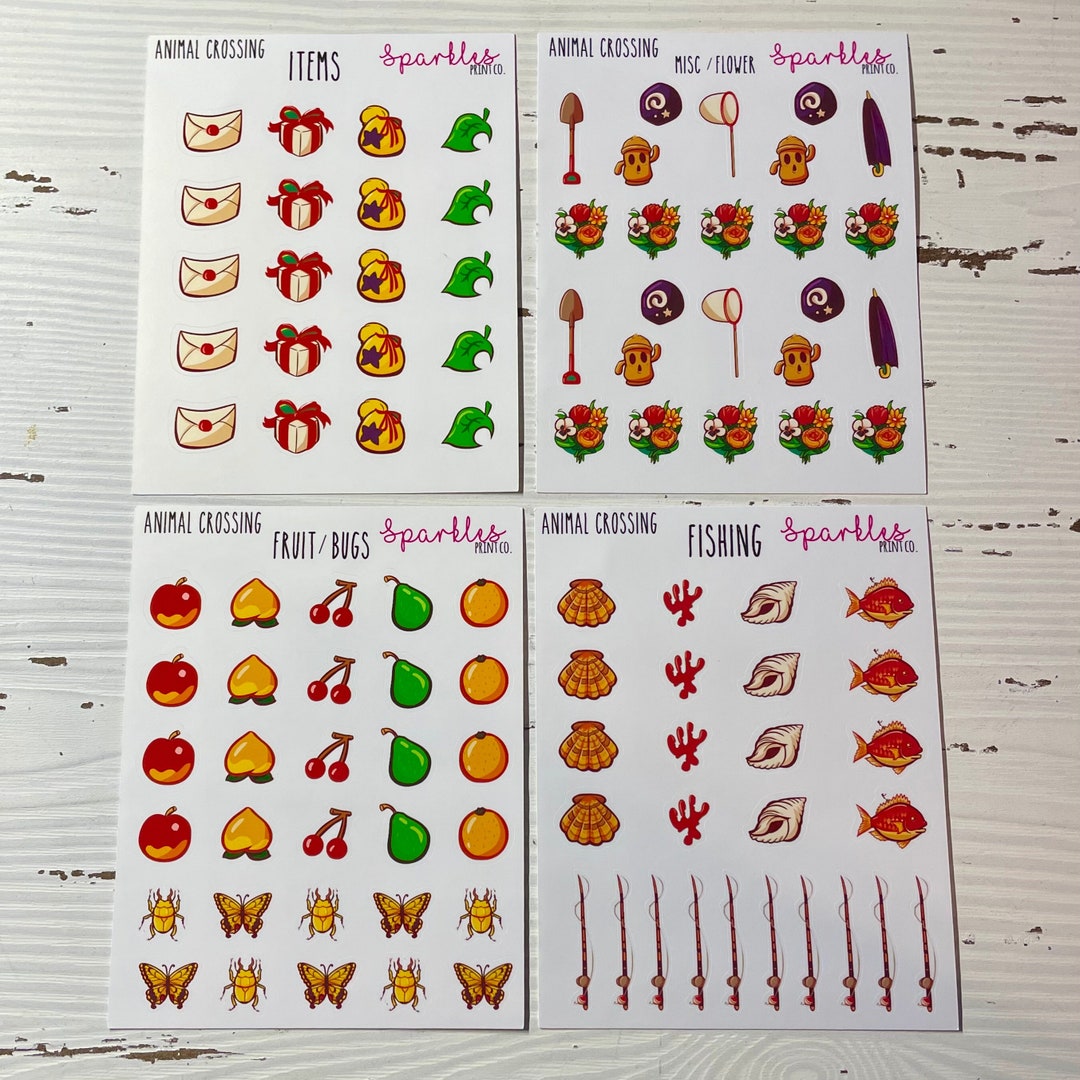 AC Items, Fishing, Fruit, Bugs Vinyl Stickers Planner Stickers ...