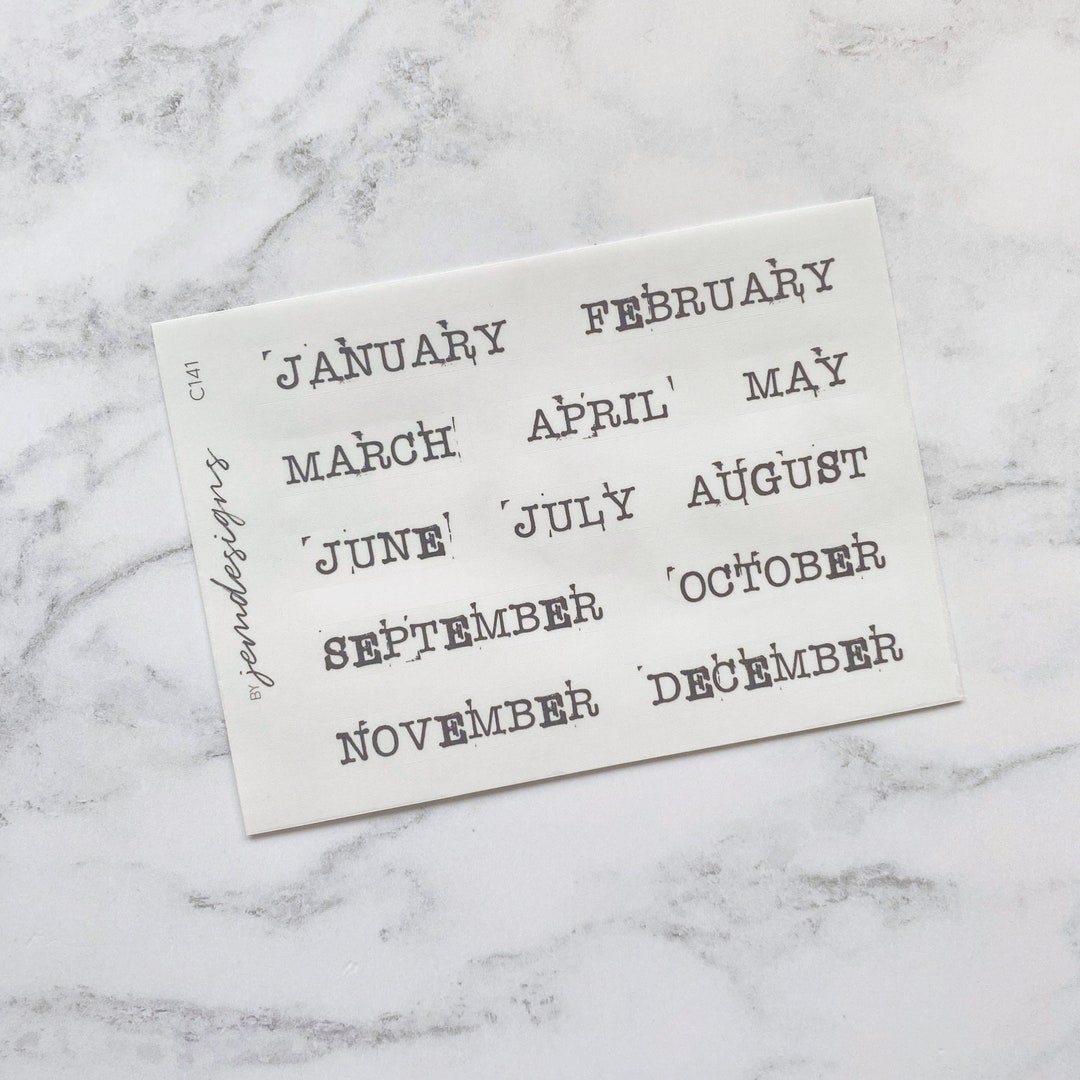 CLEAR Month Stamp Typewriter Font Stickers, Transparent Functional ...