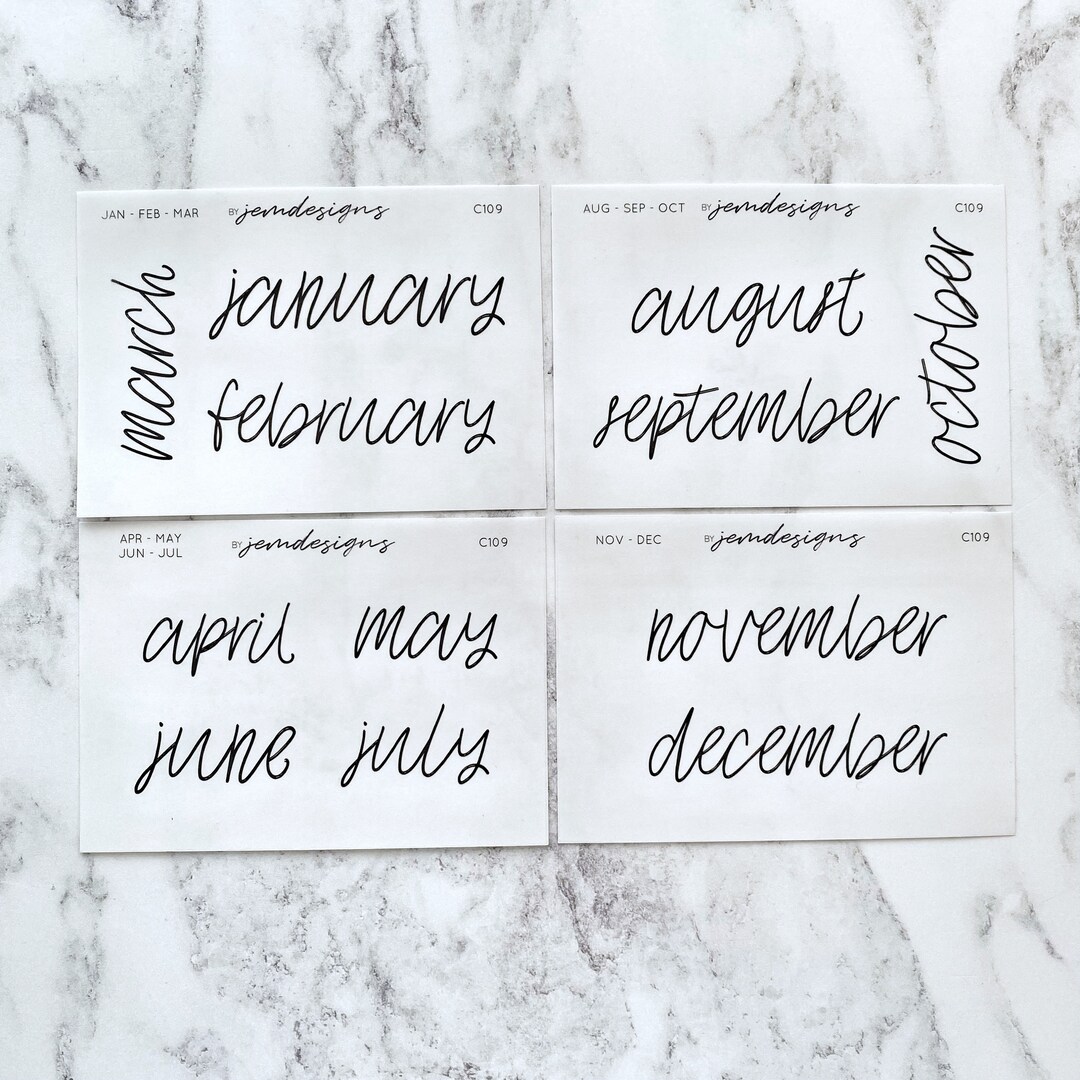 CLEAR Script Extra Large Month Stickers, Mini Sheet, Functional Planner Stickers, Weekly Planner ...