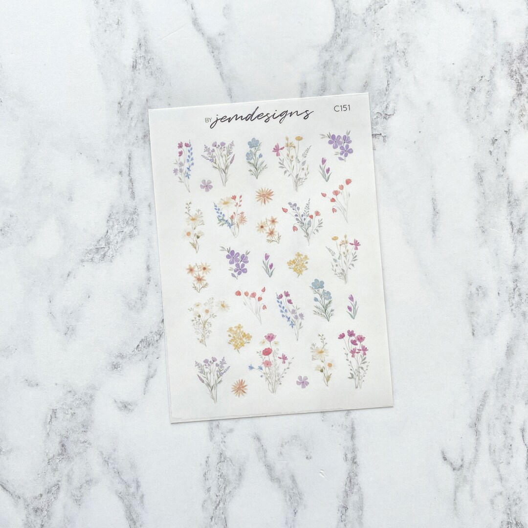 CLEAR Wildflower Bouquet Deco Stickers, Transparent Floral Planner ...