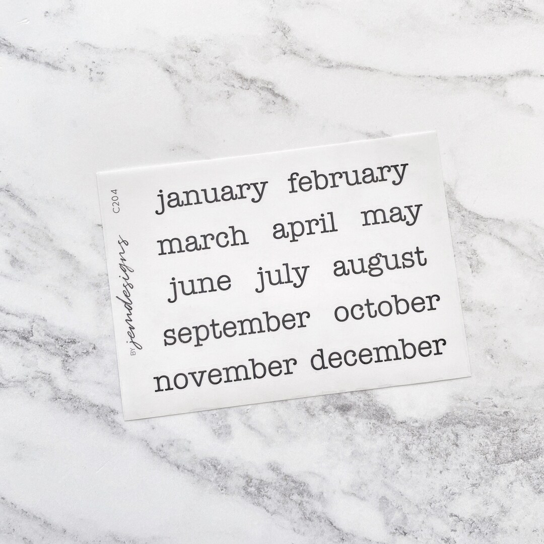 CLEAR Month Typewriter Font Stickers, Transparent Functional Planner ...
