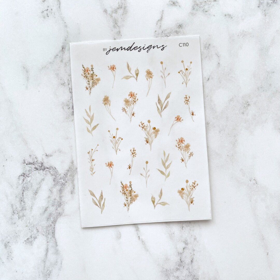 CLEAR Dried Wildflower Stickers, Transparent Floral Decorative Mini ...