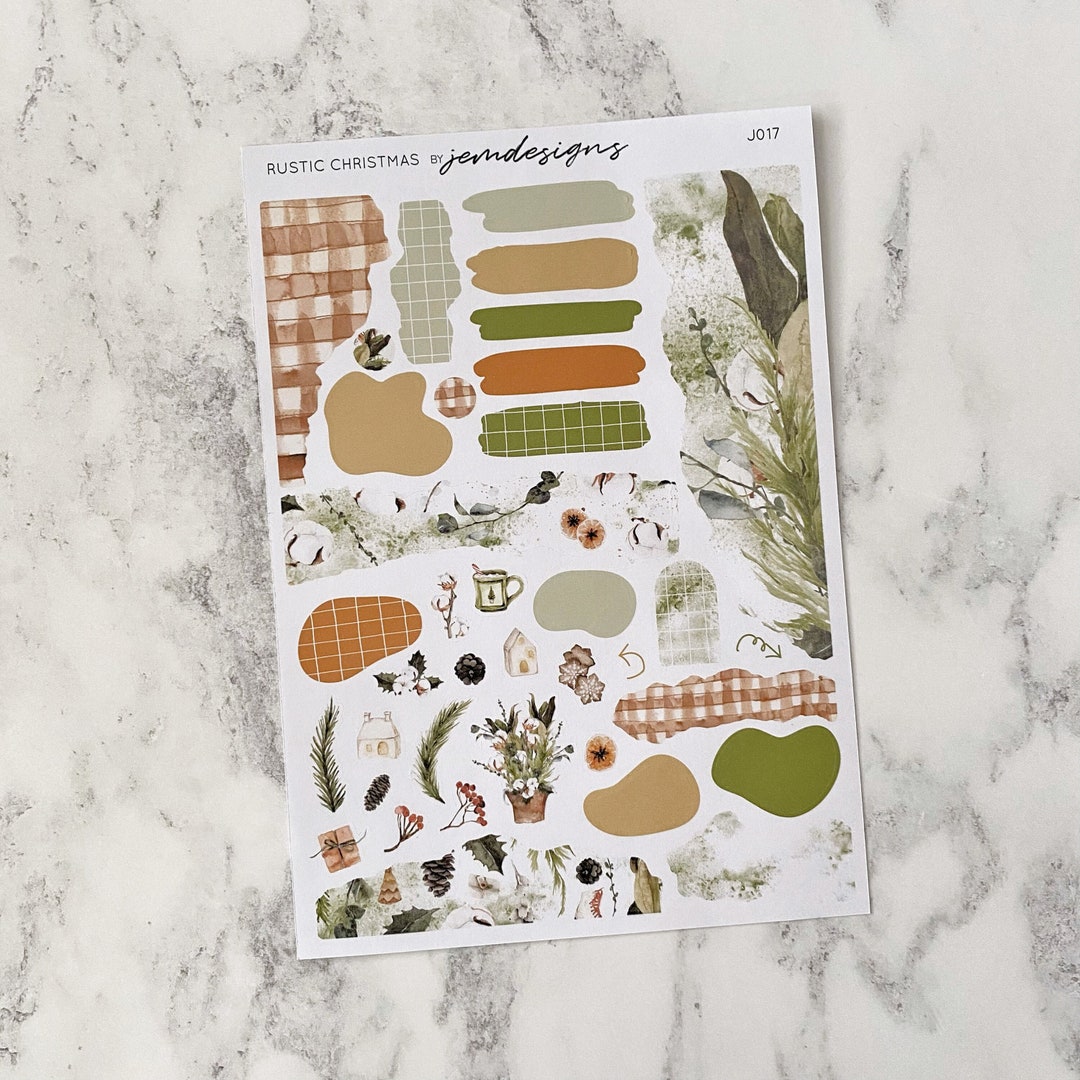 Rustic Christmas JOURNAL Sticker Kit, Xmas One Page Journaling Planner ...
