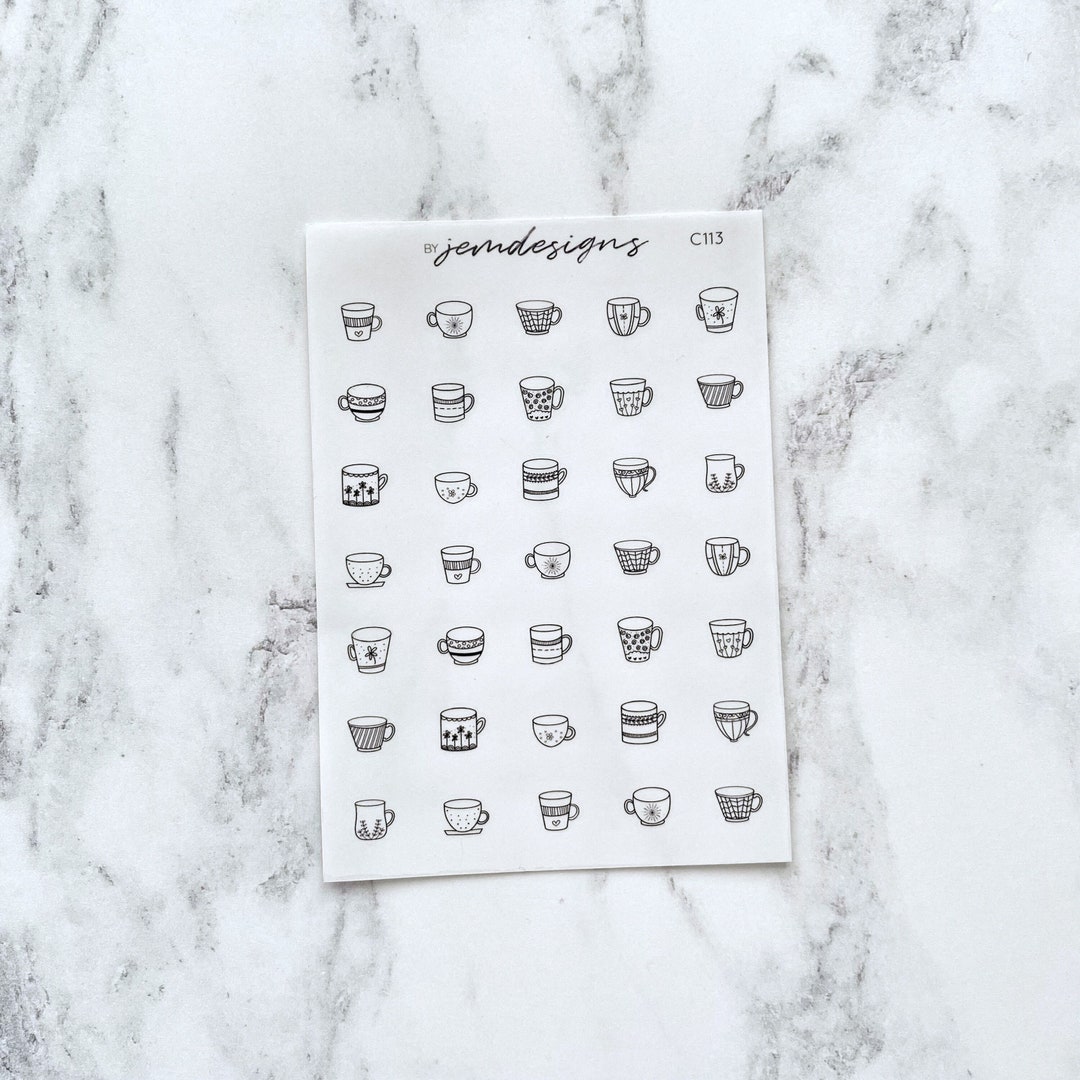 CLEAR Coffee Cup Stickers Transparent Teacup Decorative Minimal Planner ...