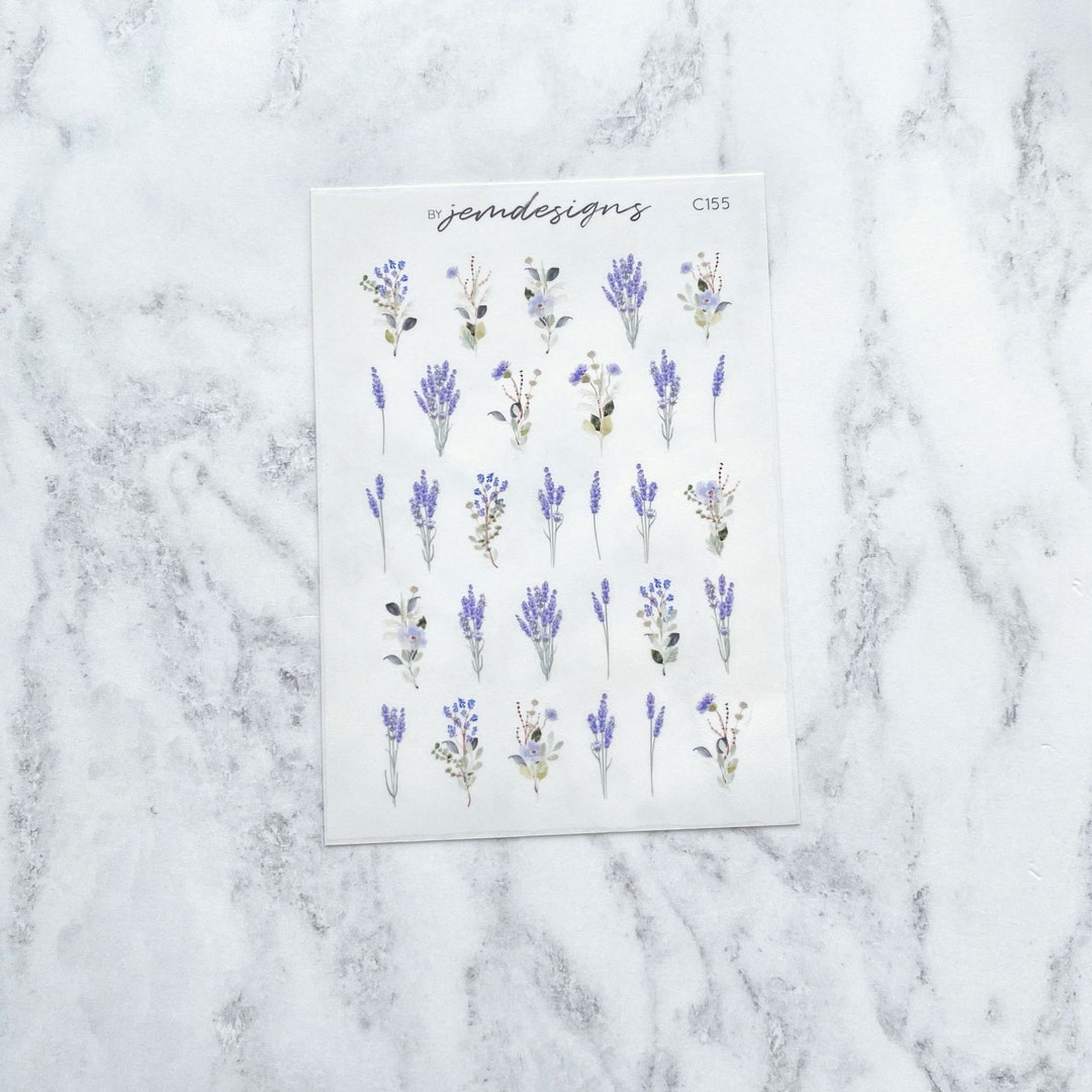 CLEAR Lavender Provence Stickers, Transparent Purple Floral Decorative ...
