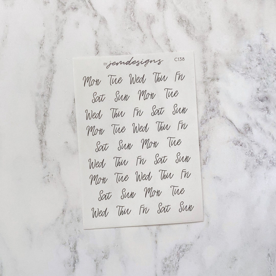 CLEAR Script Days of the Week Stickers, Transparent Functional Weekly ...