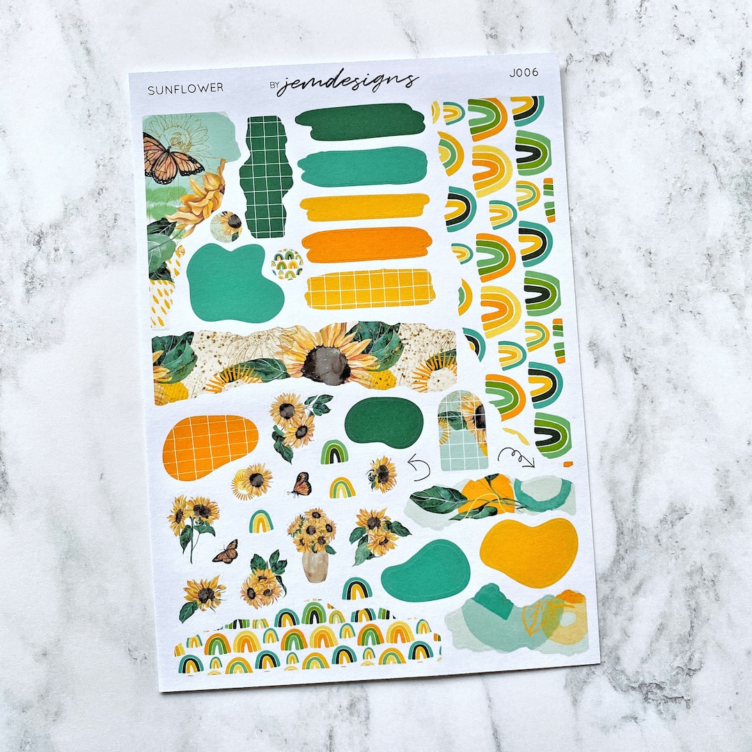 Sunflower JOURNAL Sticker Kit, Summer One Page Journaling Planner ...
