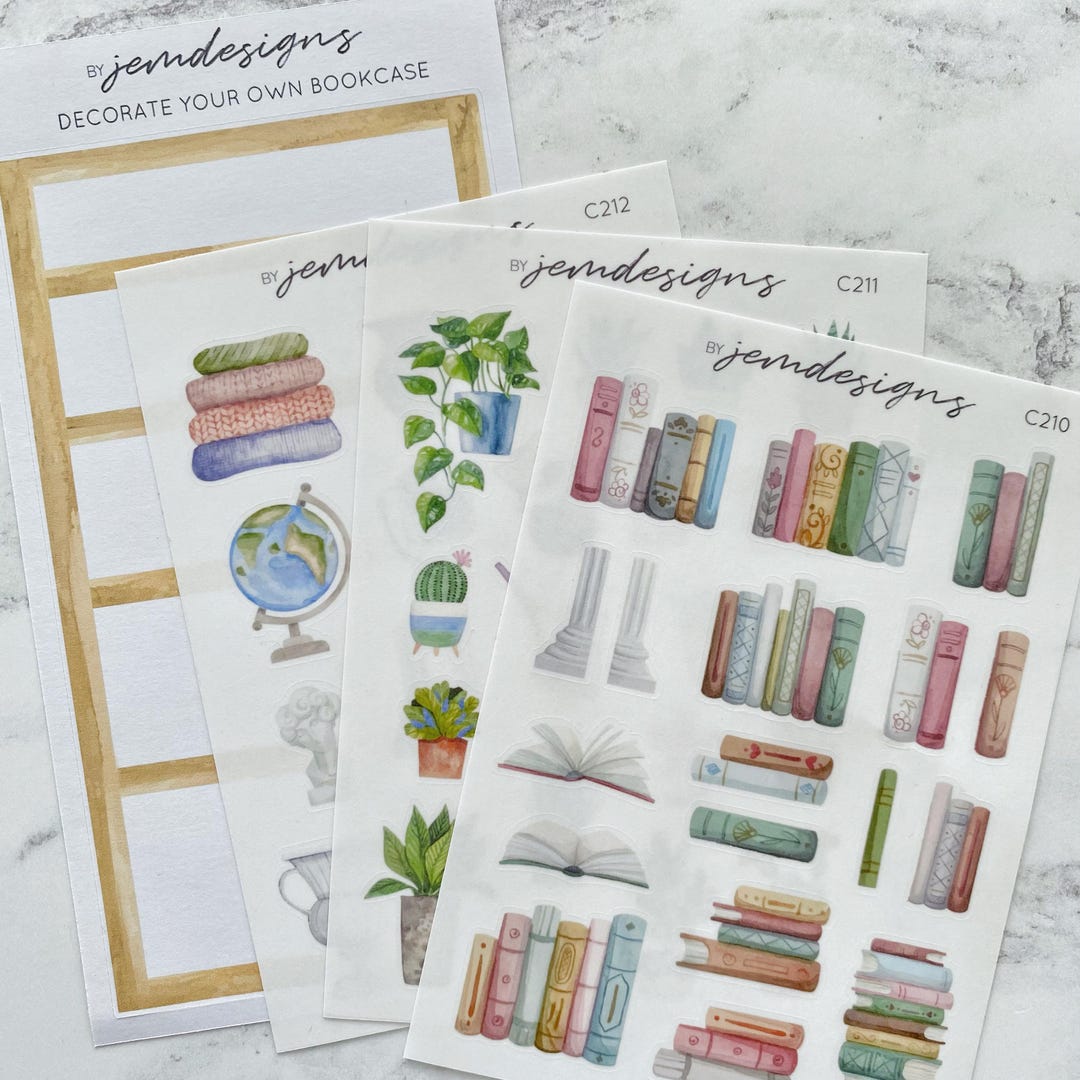 Bookcase Stickers, Bookish Decorative Planner Sticker Sheet, Book ...